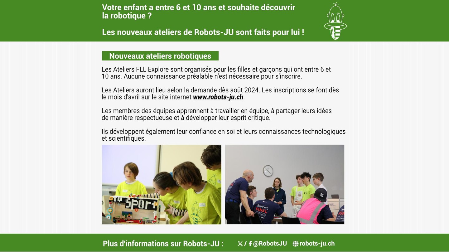 Ateliers FLL Explore - Nouveauté dès août 2024 dans le Jura, 6-10 ans ...