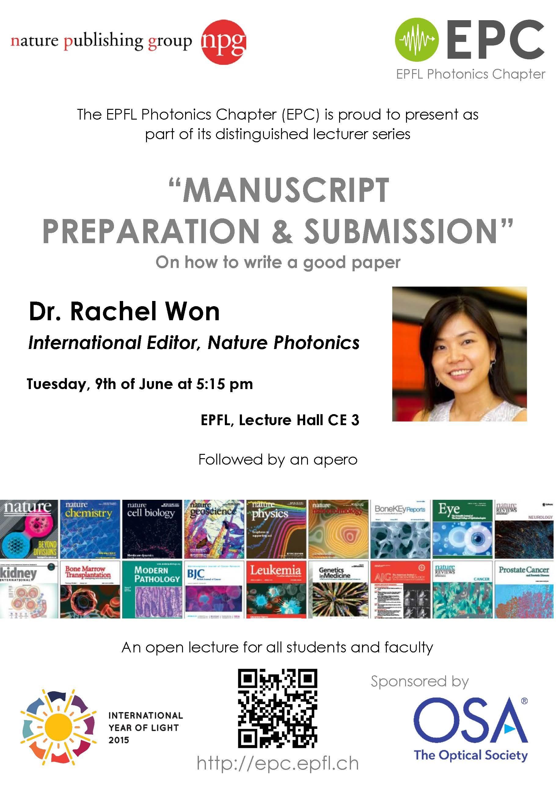 Visiting Lecturer: Dr. Rachel Won (Editor), Nature Publishing Group - EPFL