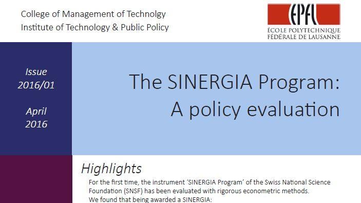 New Policy Brief on the SINERGIA program - EPFL