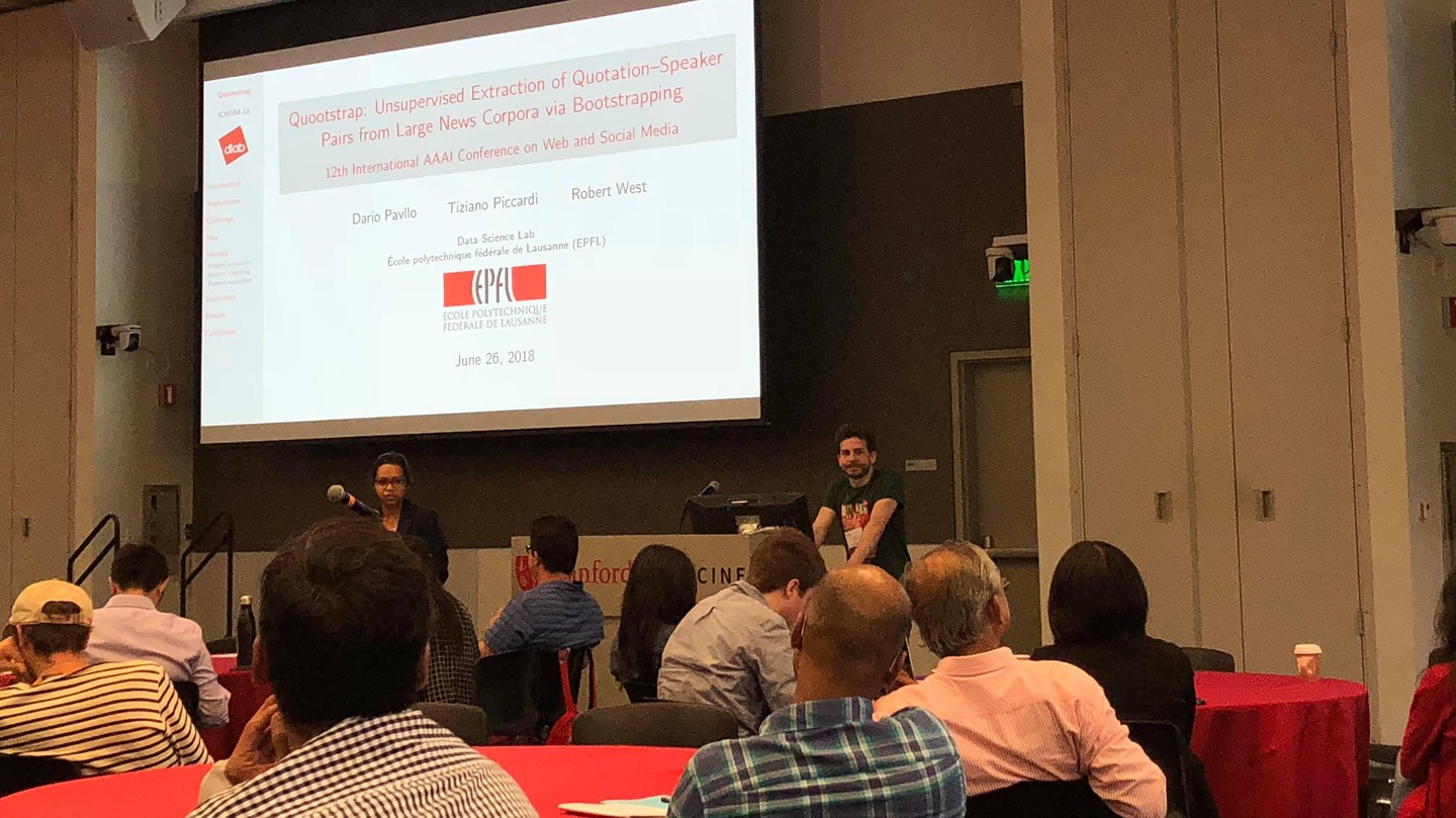 Dario Pavllo a présenté un article à l'ICWSM-18 - EPFL
