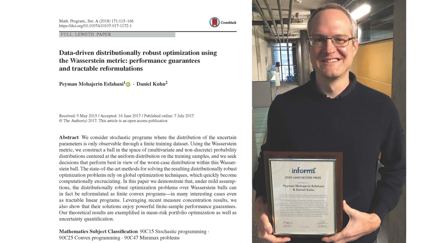 Daniel Kuhn Lauréat du Prix Frederick W. Lanchester 2020 - EPFL